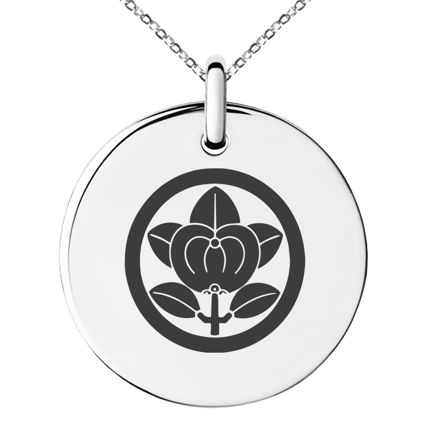 Stainless Steel Encircled Mandarin Kamon Crest Engraved Small Medallion ...