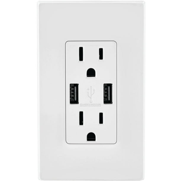 Leviton T5632-W Combo Duplex Receptacle and 15A USB Charger, White ...