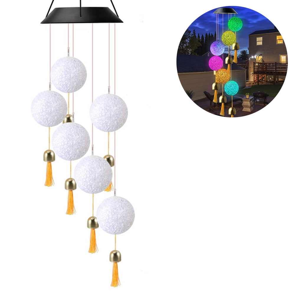 Wind Chimes Crystal Ball Solar Wind Chimes Color-Changing Outdoor ...