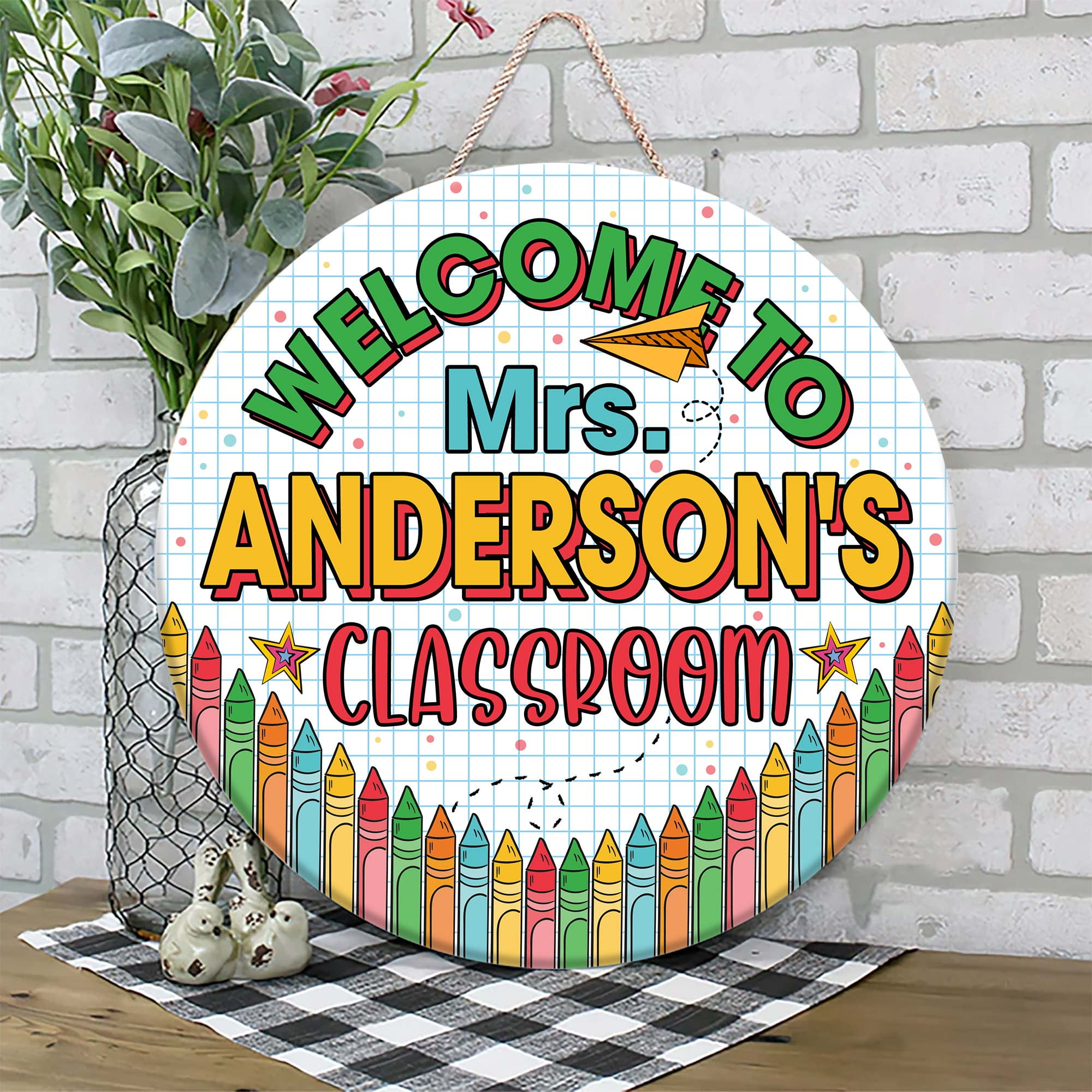 Flagwix Personalized Back To School Sign, Custom Round Wooden Teacher ...