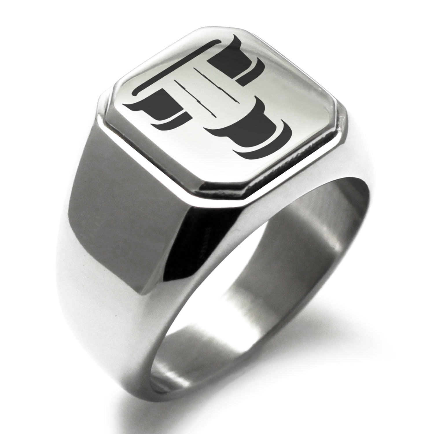 Stainless Steel Letter T Initial 3D Monogram Engraved Engraved Square ...
