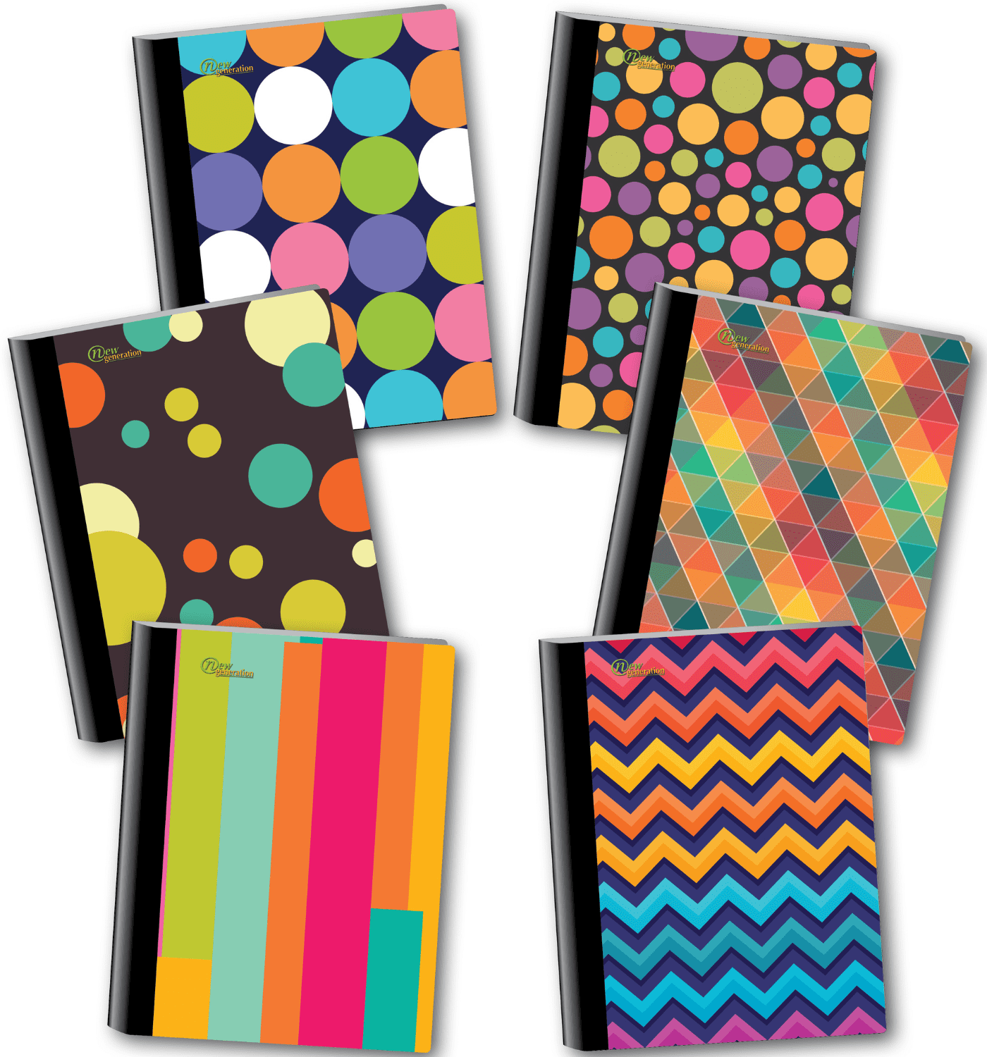 New Generation - Pattern - Composition Book, 6 Pack, Wide Ruled, 80 