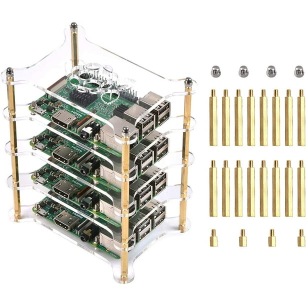 T 4 Layers Clear Acrylic Rack Case for Raspberry Pi 4B / 3B / 3B+ Model ...