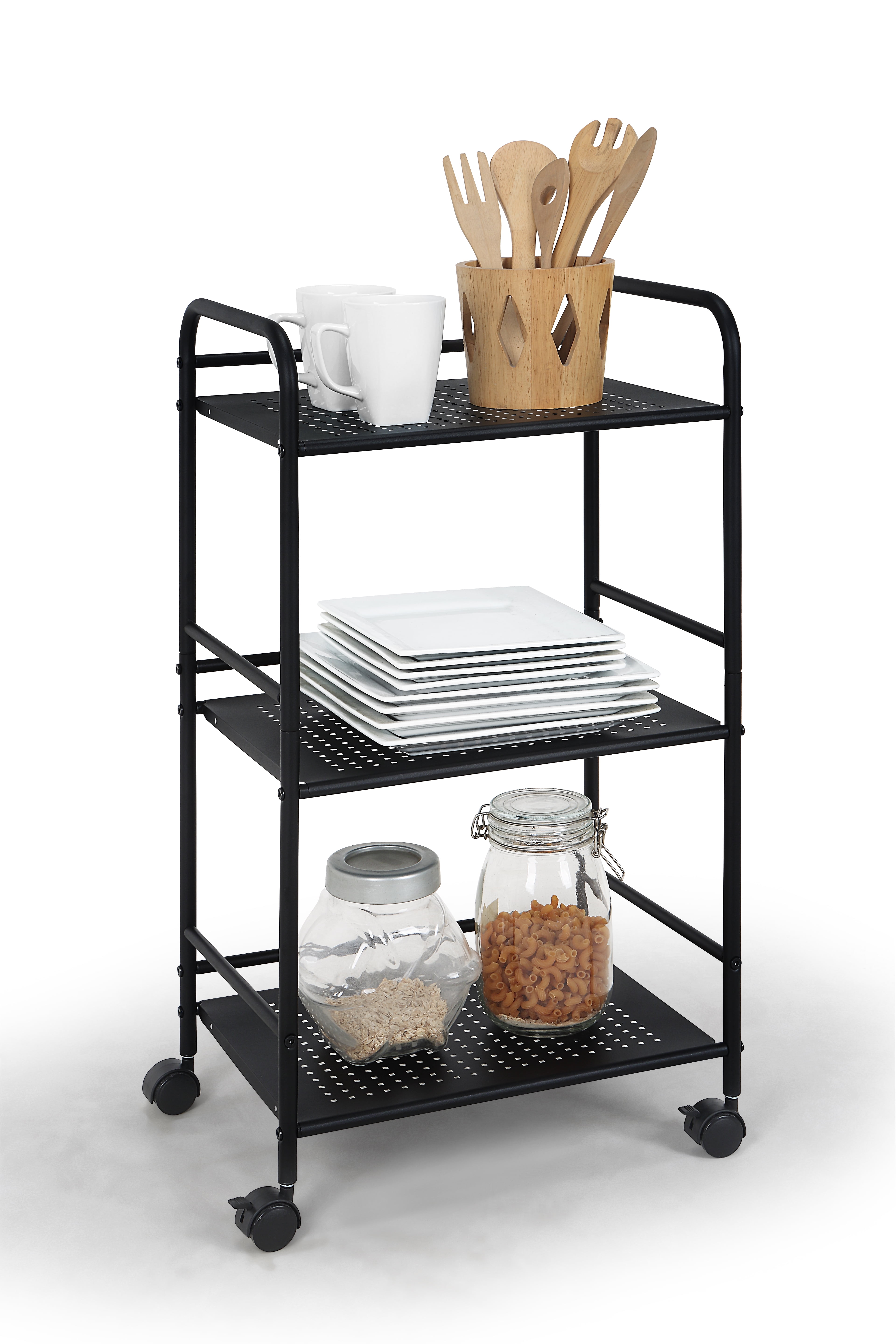 SunnyPoint Minimalist Style 3 Tier Utility Rolling Shelf Cart (BLK ...