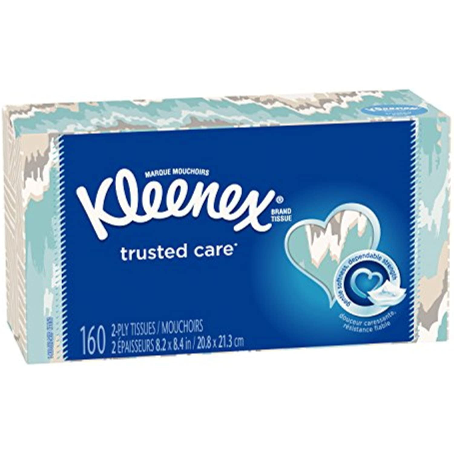 Kleenex Trusted Care Everyday Facial Tissues, Flat Box, 1 Pack, 160 ...