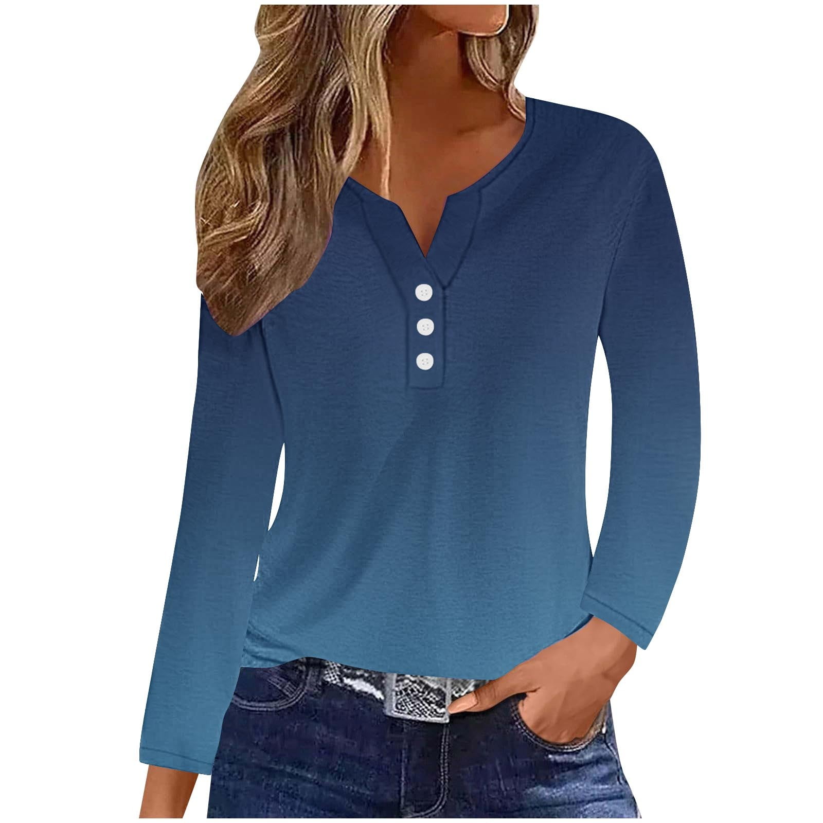Click here for Qipopiq Womens 2024 Long Sleeve V-Neck Button Loos... prices