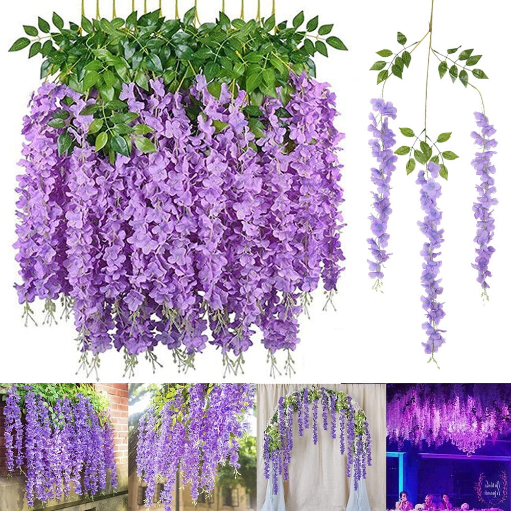 TOPCHANCES 12 Piece 3.6 Feet Faux Wisteria Vine, Silk Floral Decoration ...