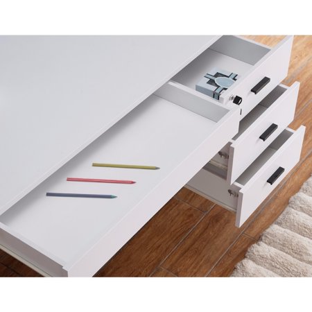 Modern Office Desk With Three Locking Drawers, White - Walmart.com ...