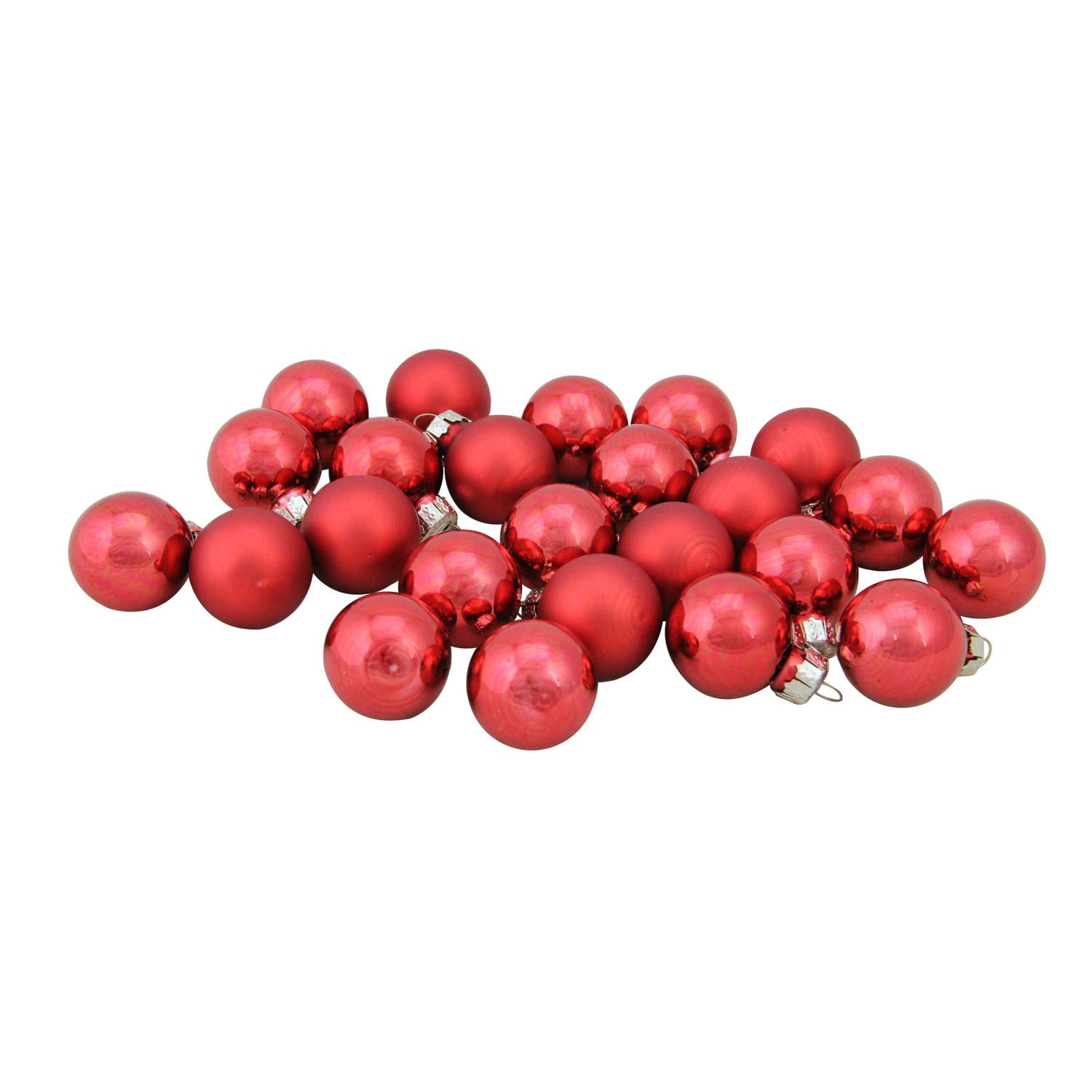 24-Piece Shiny and Matte Red Mini Glass Ball Christmas Ornament Set 1 ...