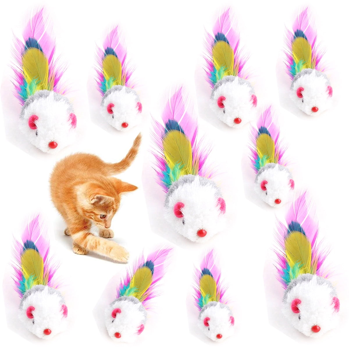 Walbest 10Pcs Furry Cat Toys Squeak Mouse Rattle Mice Cat Catcher Pet ...