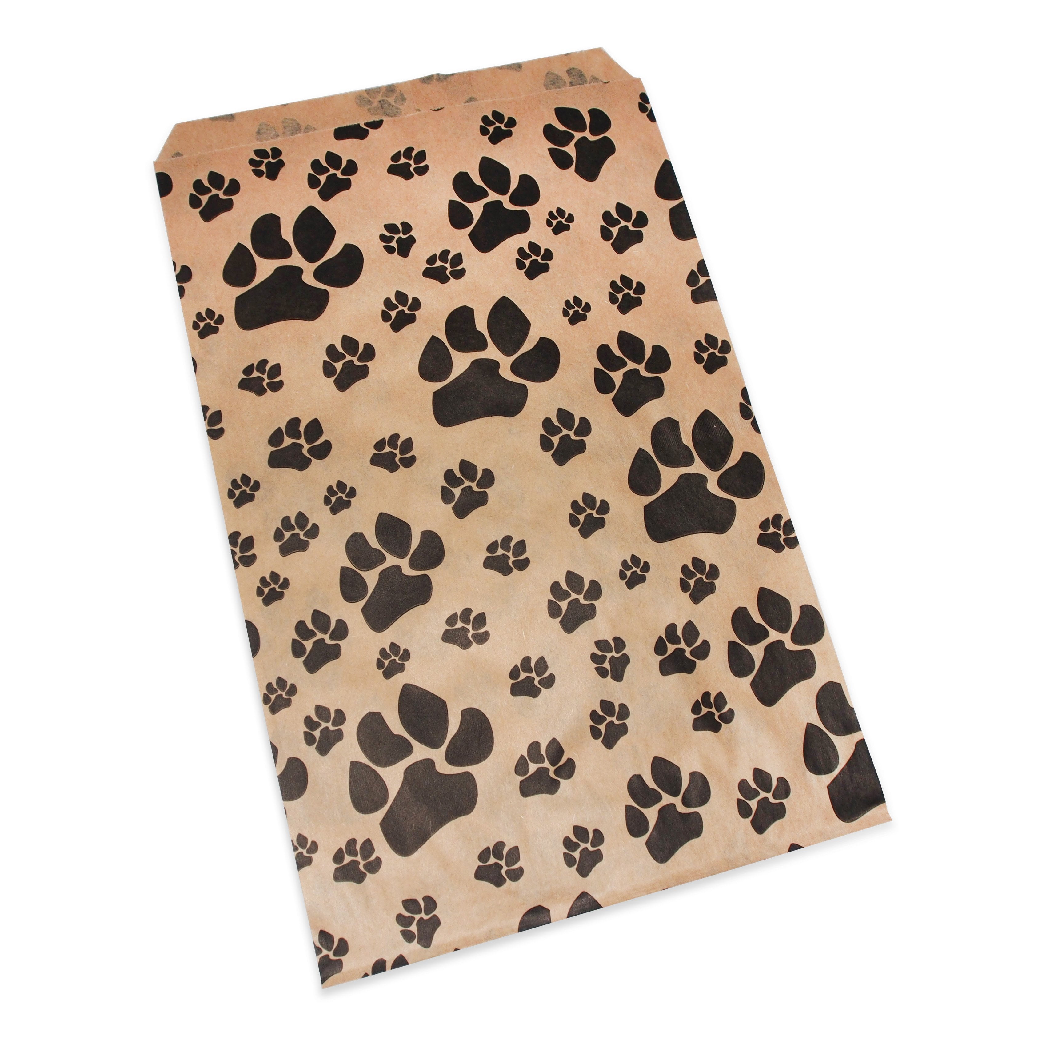 50 Qty 6" x 9" Decorative Flat Paper Gift Bags - Paw-Print Pattern on ...