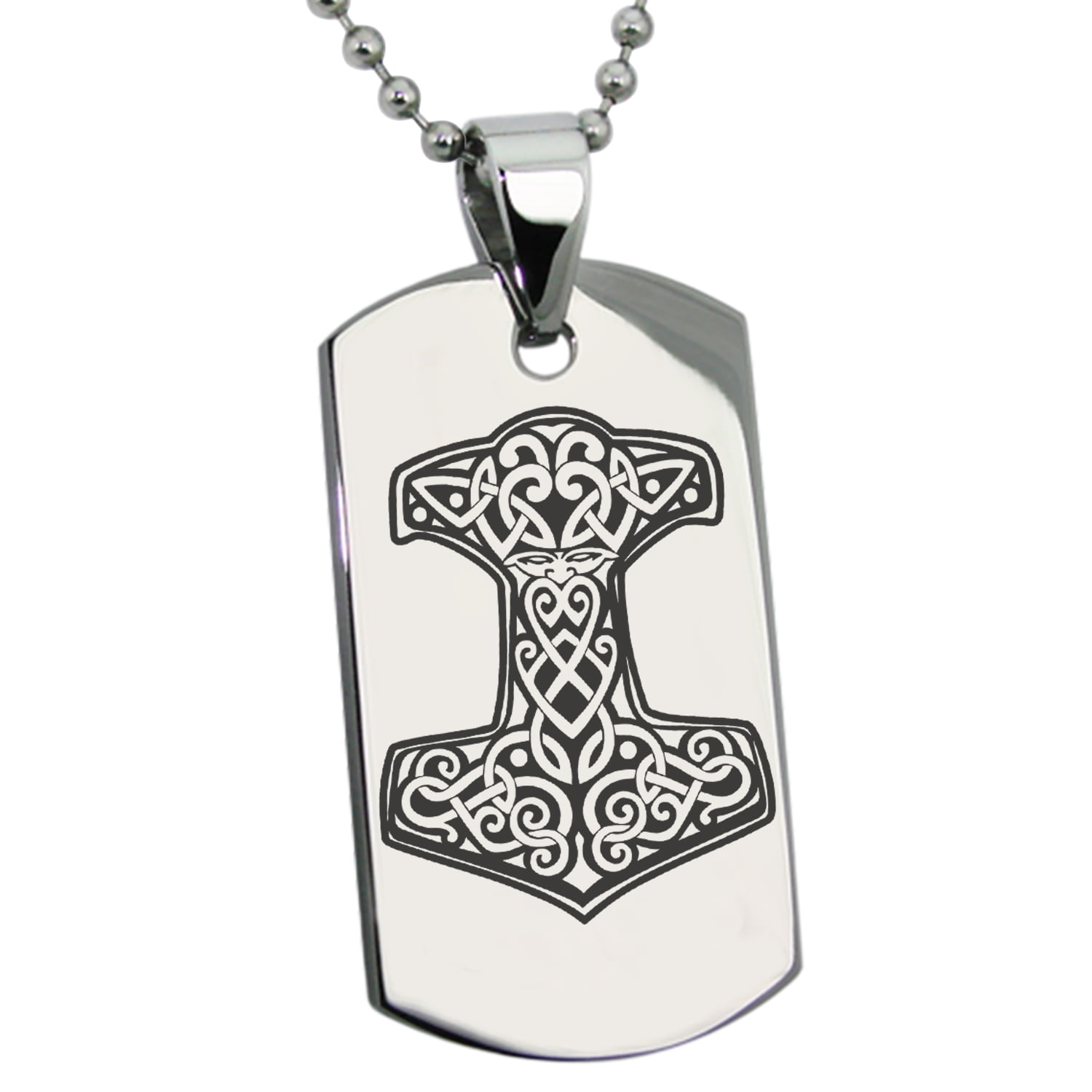 Stainless Steel Thor's Hammer Mjolnir Knot Viking Norse Engraved Dog ...