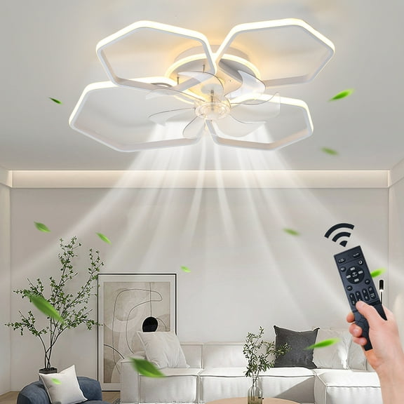 OVAL AIR Loren 20" Modern Contemporary 6-Speed Metal Mobile-App/Remote ...