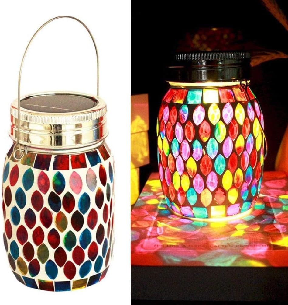 LINLIN Mosaic Solar Lights, Color Changing Solar Powered Glass Mosaic ...