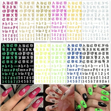 LINSAI 3D Laser Letter Nail Stickers, 12 Sheets 960+ Colorful Number ...