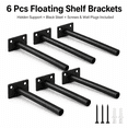 6 Pcs 8" Black Steel Floating Shelf Brackets, Hidden Shelf Supports for ...