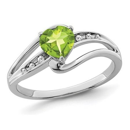 Natural Peridot 91/10 Carat (ctw) Heart Promise Ring in Sterling Silver ...