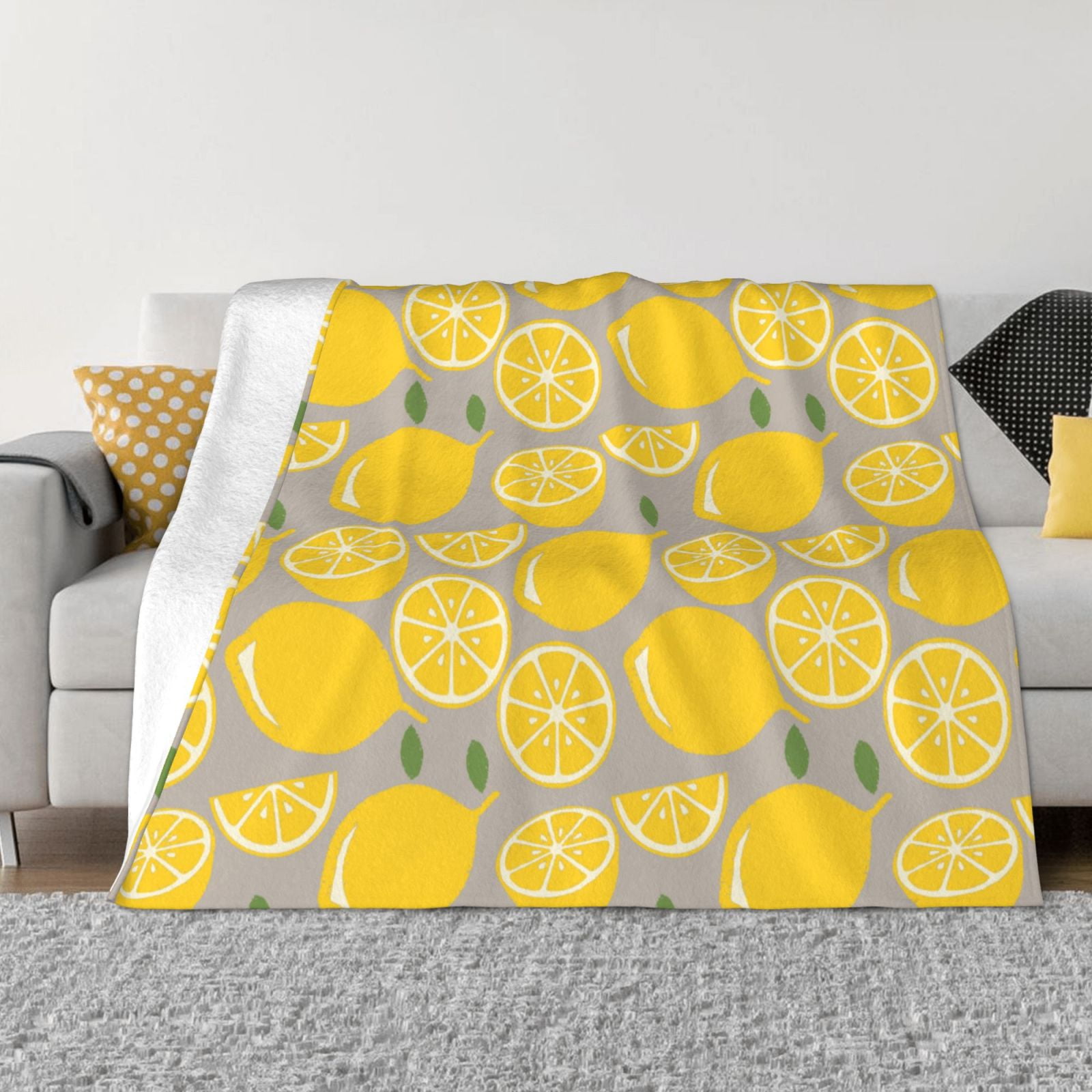 XMXT Throw Blanket, Yellow Lemon Cartoon Print Machine Washable ...