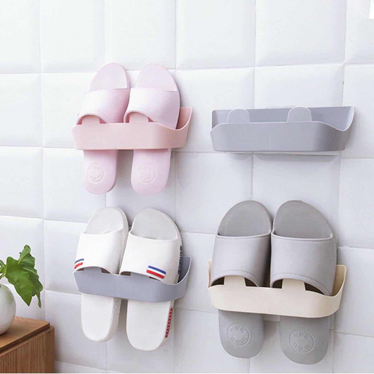 Bathroom Plastic Wall Mount Shoes Rack Holder Slippers Hanging Shelf ...