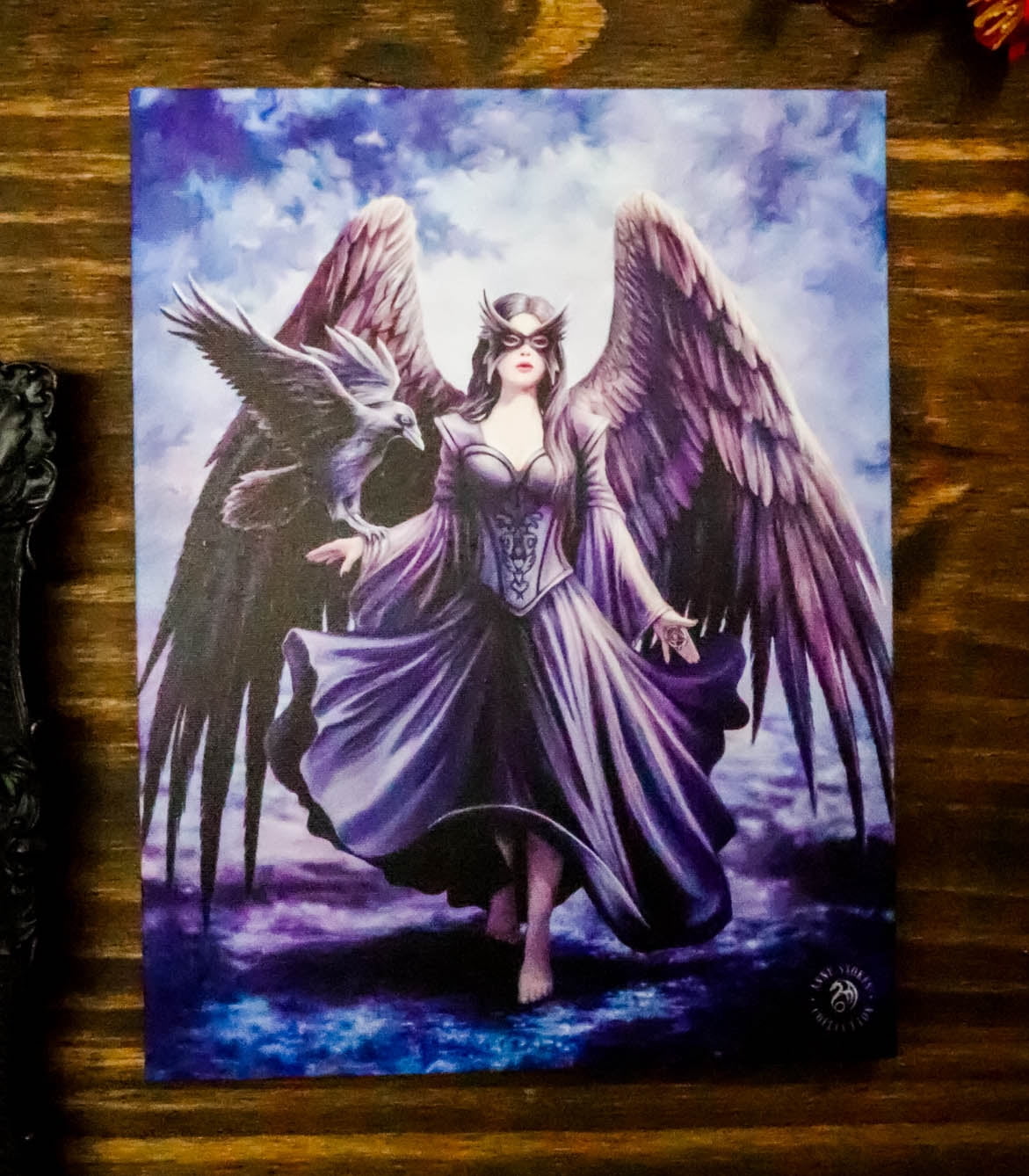 Ebros Anne Stokes Raven Crow Dark Angel Fey Wood Framed Picture Wall ...