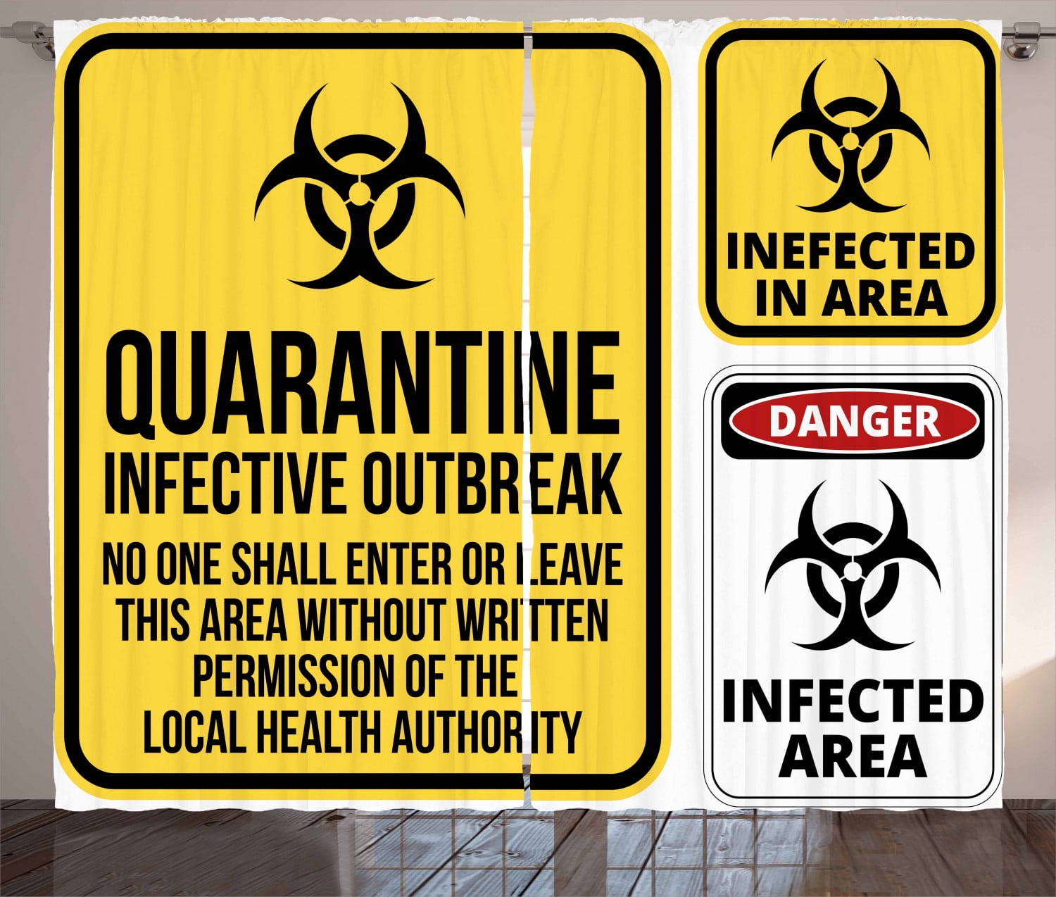 Zombie Decor Curtains 2 Panels Set, Danger Caution Signs Quarantine ...