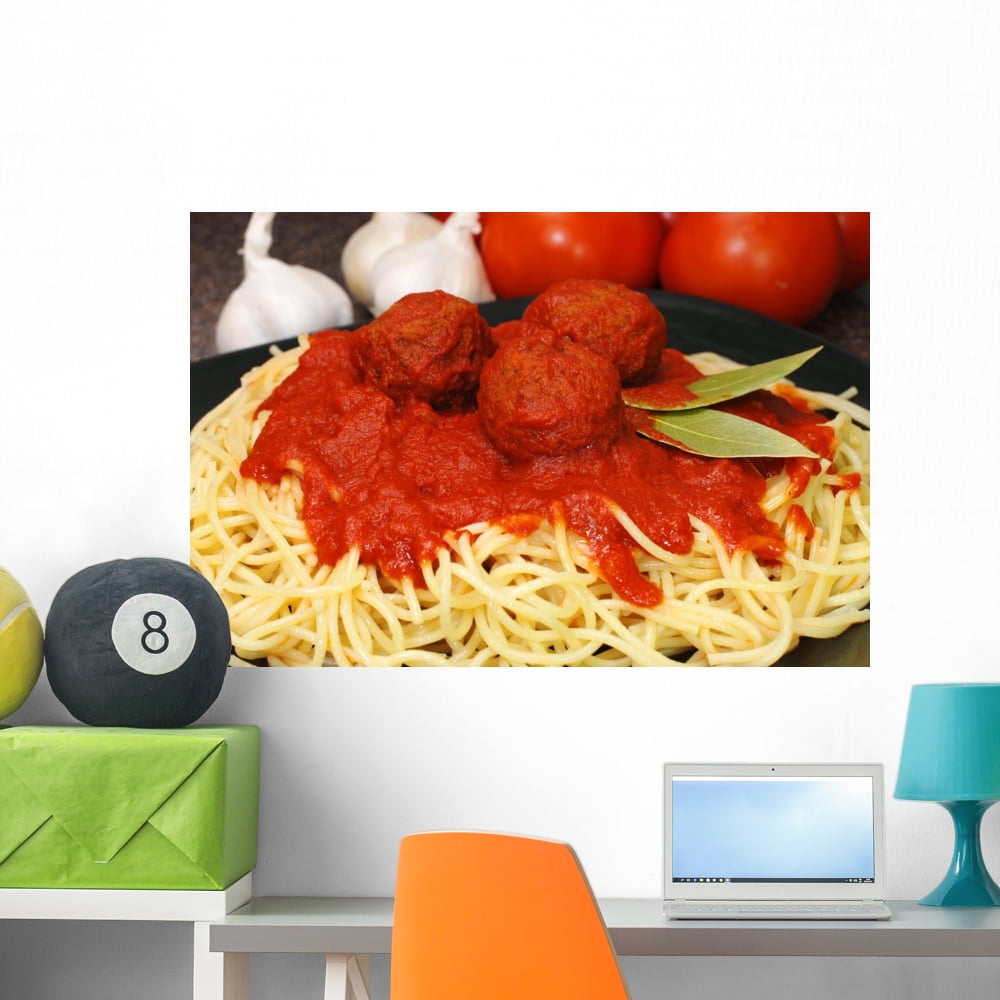 Plate Spaghetti and Meatballs Wall Mural Decal by Wallmonkeys Vinyl ...