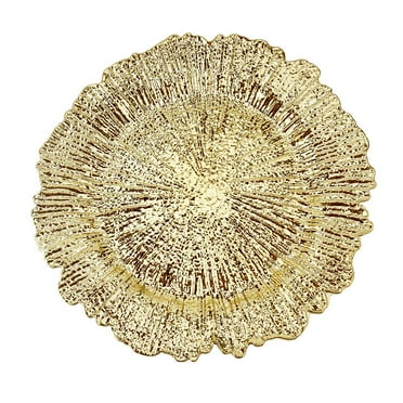 Efavormart 6 Pack 13" Round Gold Plastic Reef Charger Plates Ruffled ...