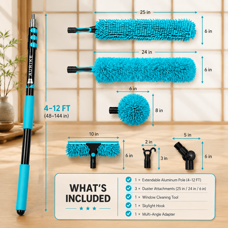 12FT Extendable Duster Kit with Heavy Duty Extension Pole, Cobweb ...