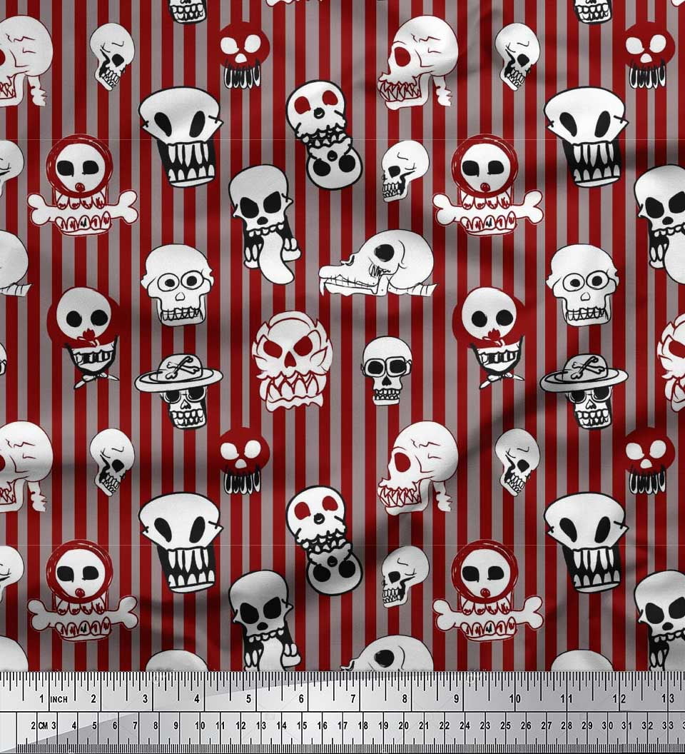 Soimoi Polyester Crepe Fabric Stripe & Horror Skull Halloween Decor ...