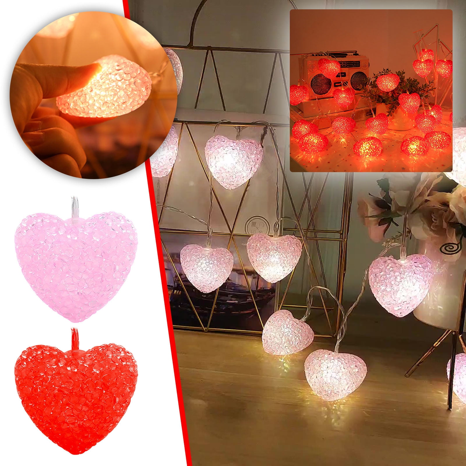 Ganfancp Día de San Valentín Corazón Cadena Led Batería Caja Boda ...
