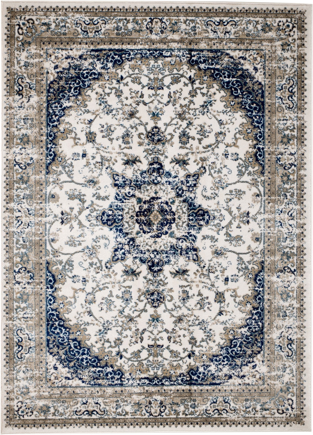 Madison Collection - 2x3 Distressed Ivory/Blue Oriental Area Rug ...