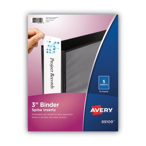 Binder Spine Inserts, 3" Spine Width, 3 Inserts/sheet, 5 Sheets/pack ...