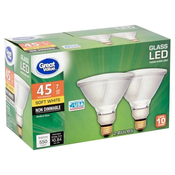 Great Value Glass LED PAR38 Flood Light 7 Watts Soft White Medium Base ... Great Value Glass LED PAR38 Flood Light 7 Watts Soft White Medium Base ...