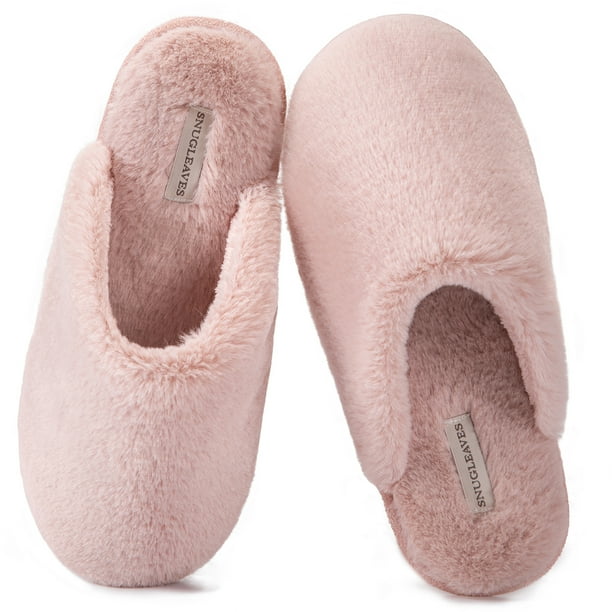 Snug Leaves Women's Fuzzy House Memory Foam Slippers Cute Furry Leopard ...