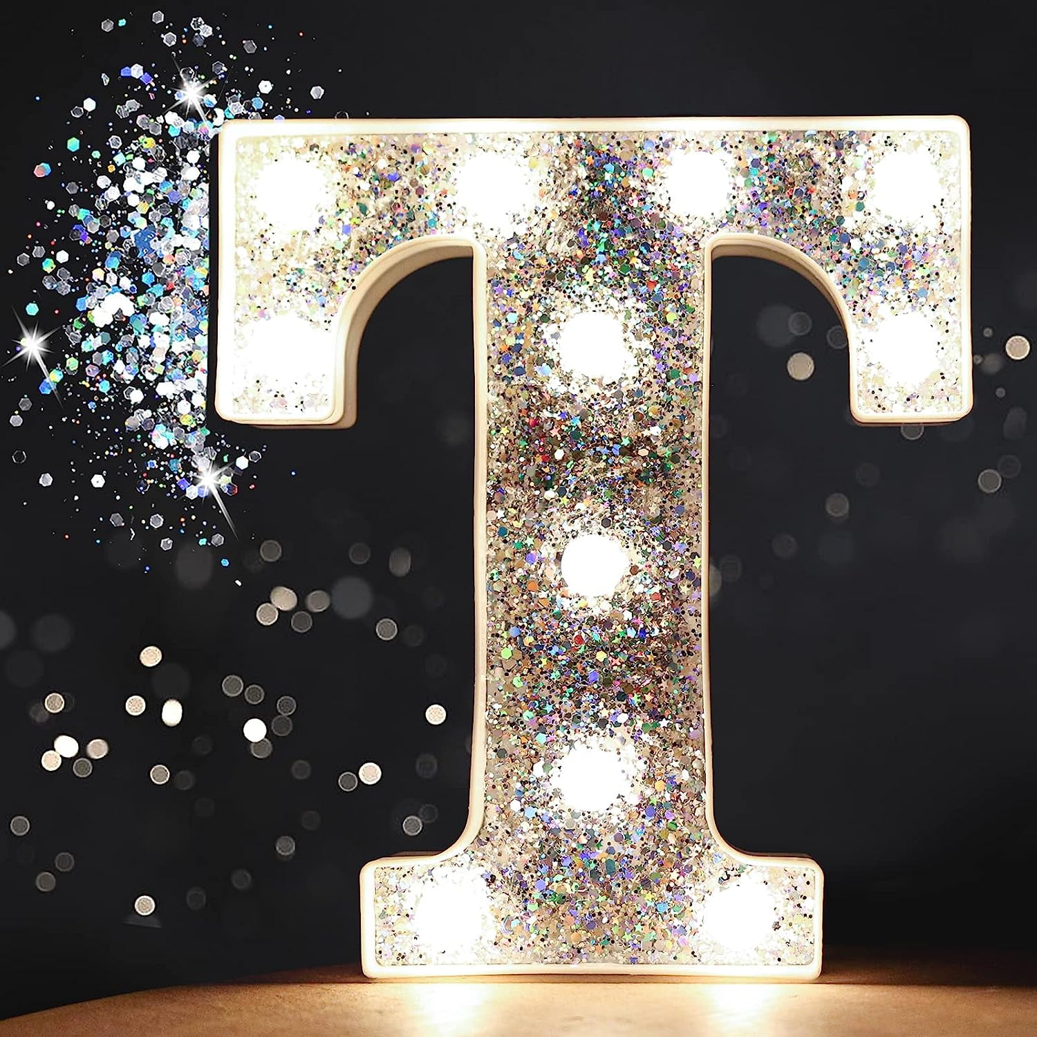 Light Up Letters, Glitter Letter Lights Battery Powered Silver Marquee ...