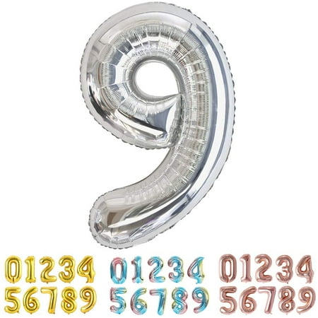 Silver balloon numbers 0 1 2 3 4 5 6 7 8 9 10 to 30 40 50 60 Huge foil ...