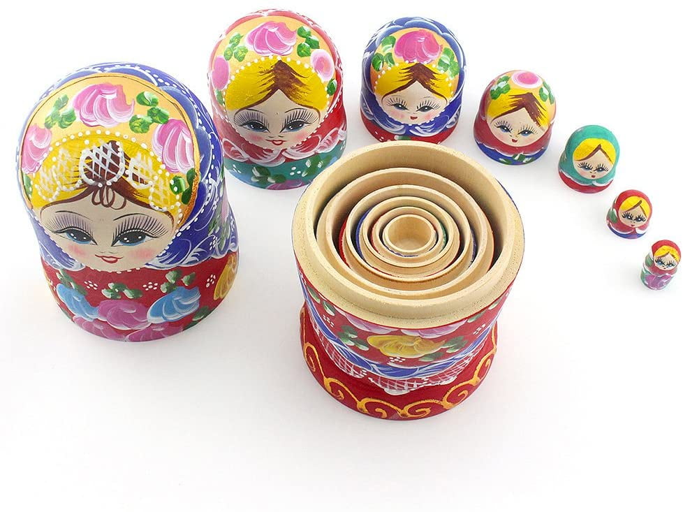 Buy Russian Nesting Dolls Matryoshka Wood Stacking Nested Set 7 Pieces ...