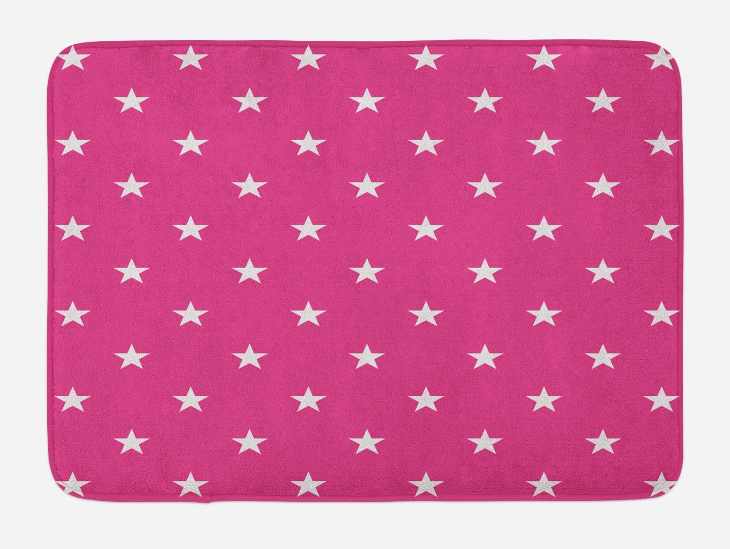 Hot Pink Bath Mat, Symmetrical Pattern with White Stars Girlish Pattern ...
