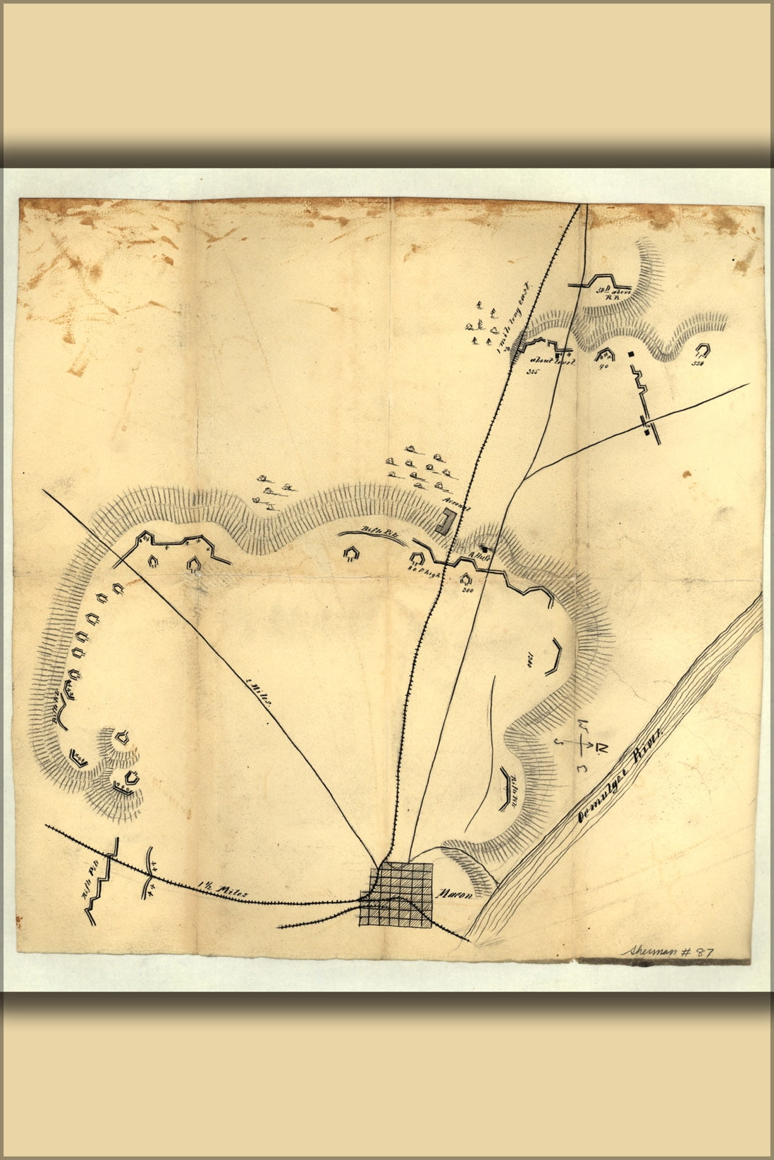 24"x36" Gallery Poster, Map of Macon georgia & area 1864 - Walmart.com