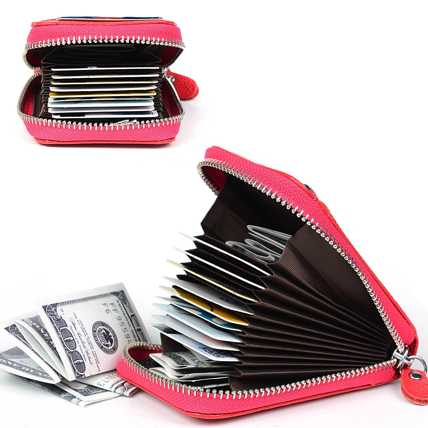 Genuine Leather Holder Zipper Credit Card Wallet RFID Credit Card ...