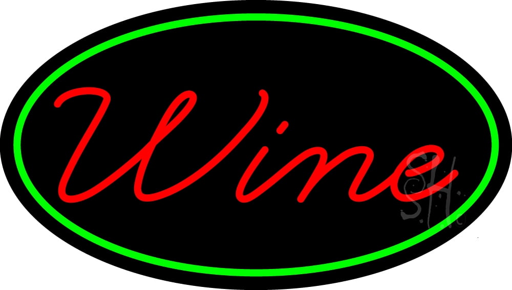 Red Cursive Wine Oval With Green Border LED Neon Sign 13 x 24 - inches ...