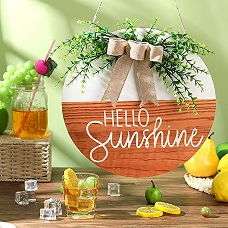 Hello Sunshine Sign Wooden Door Hanger, Hello Sunshine Round Front Door ...