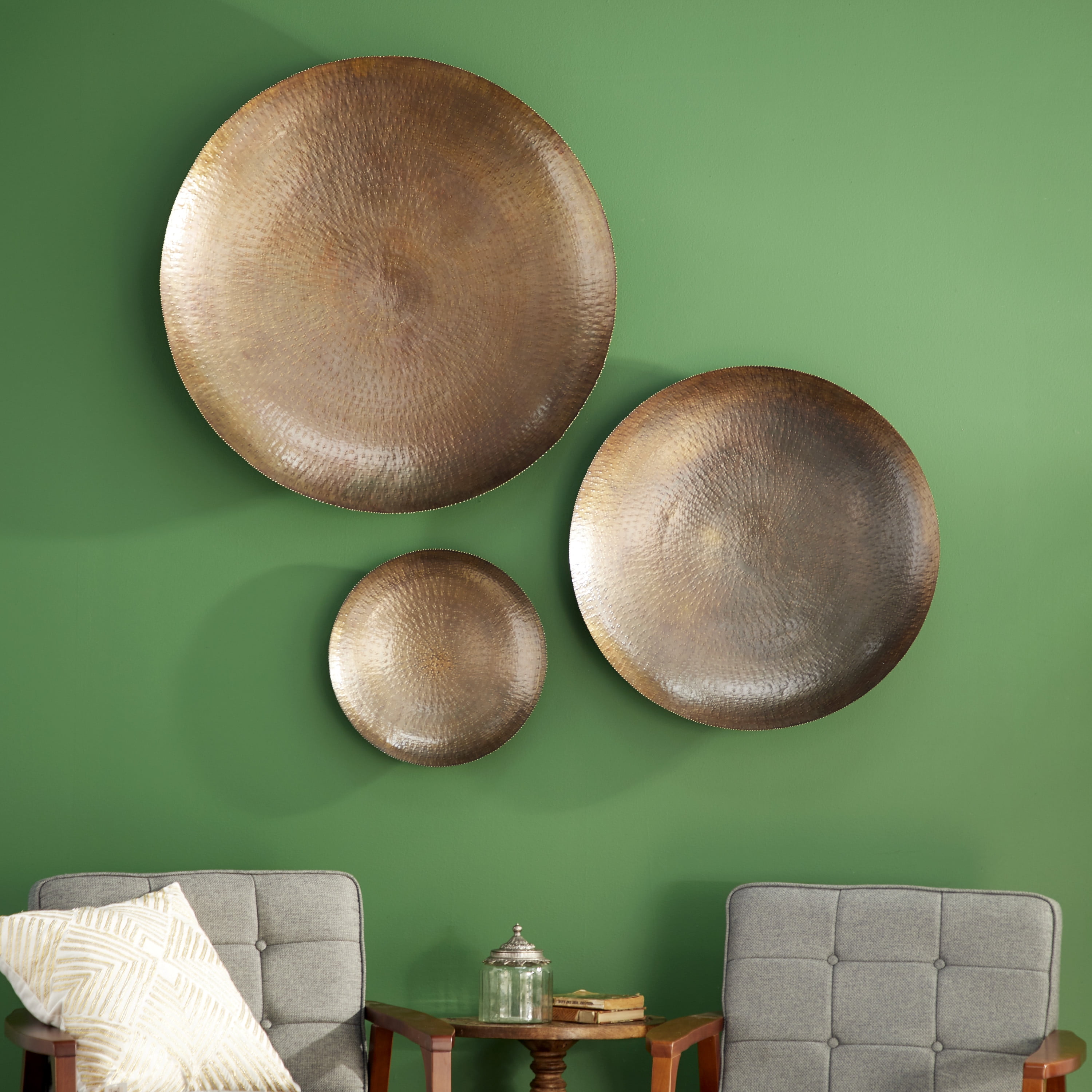 DecMode Bronze Metal Large Metallic Disk Plate Wall Decor (3 Count ...