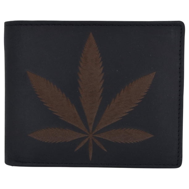 Genuine Leather RFID Bifold Mens Marijuana Leaf Logo Wallet - Walmart.com