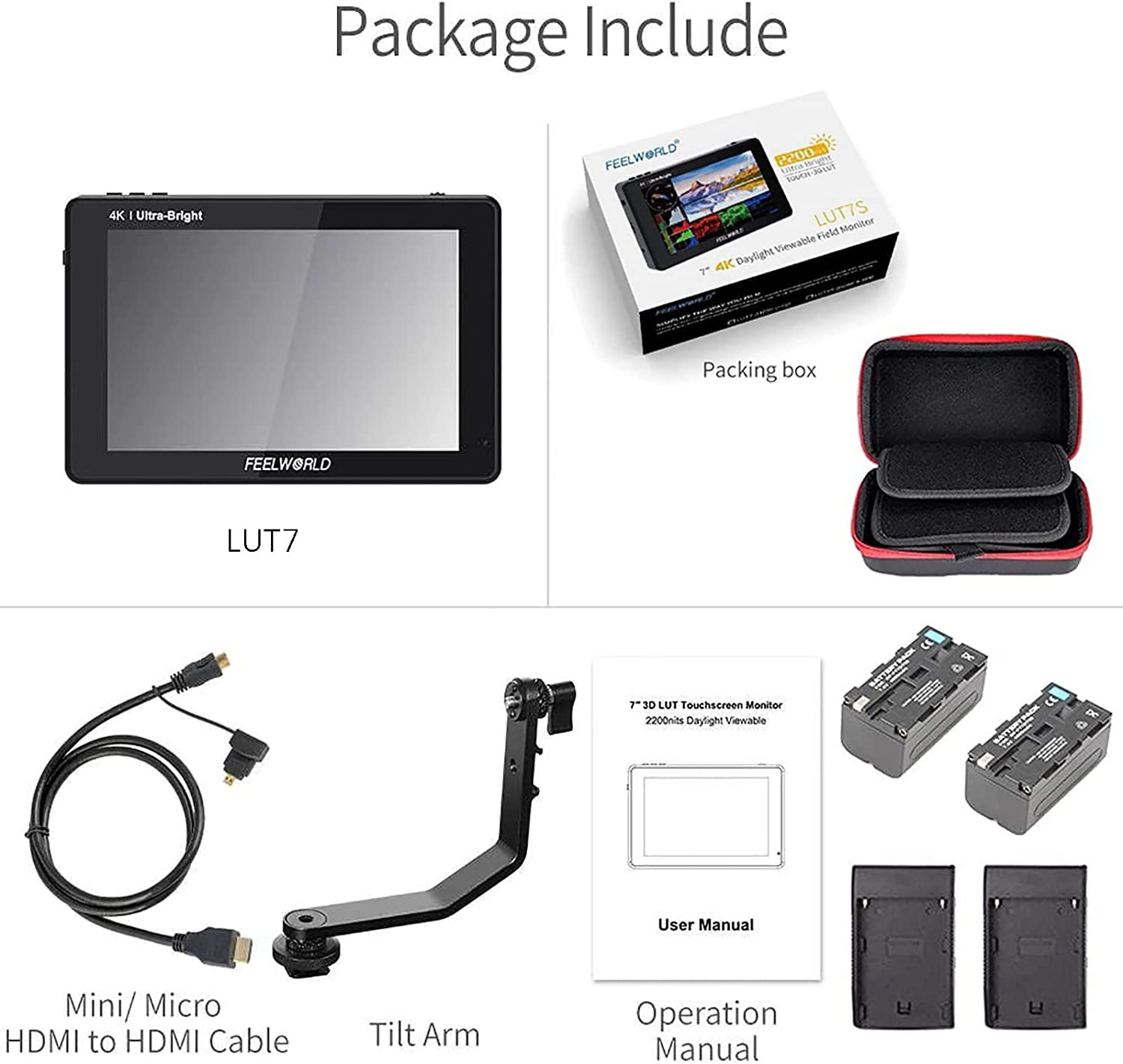 Buy FEELWORLD LUT7 +Battery + Charger +Carrying Case 7 Inch 2200nits 3D ...