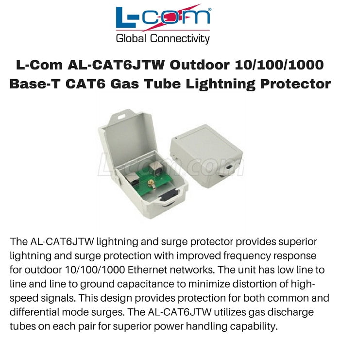 L-Com AL-CAT6JTW Outdoor Gigabit 1000Mbs CAT6 Gas Tube Lightning and ...
