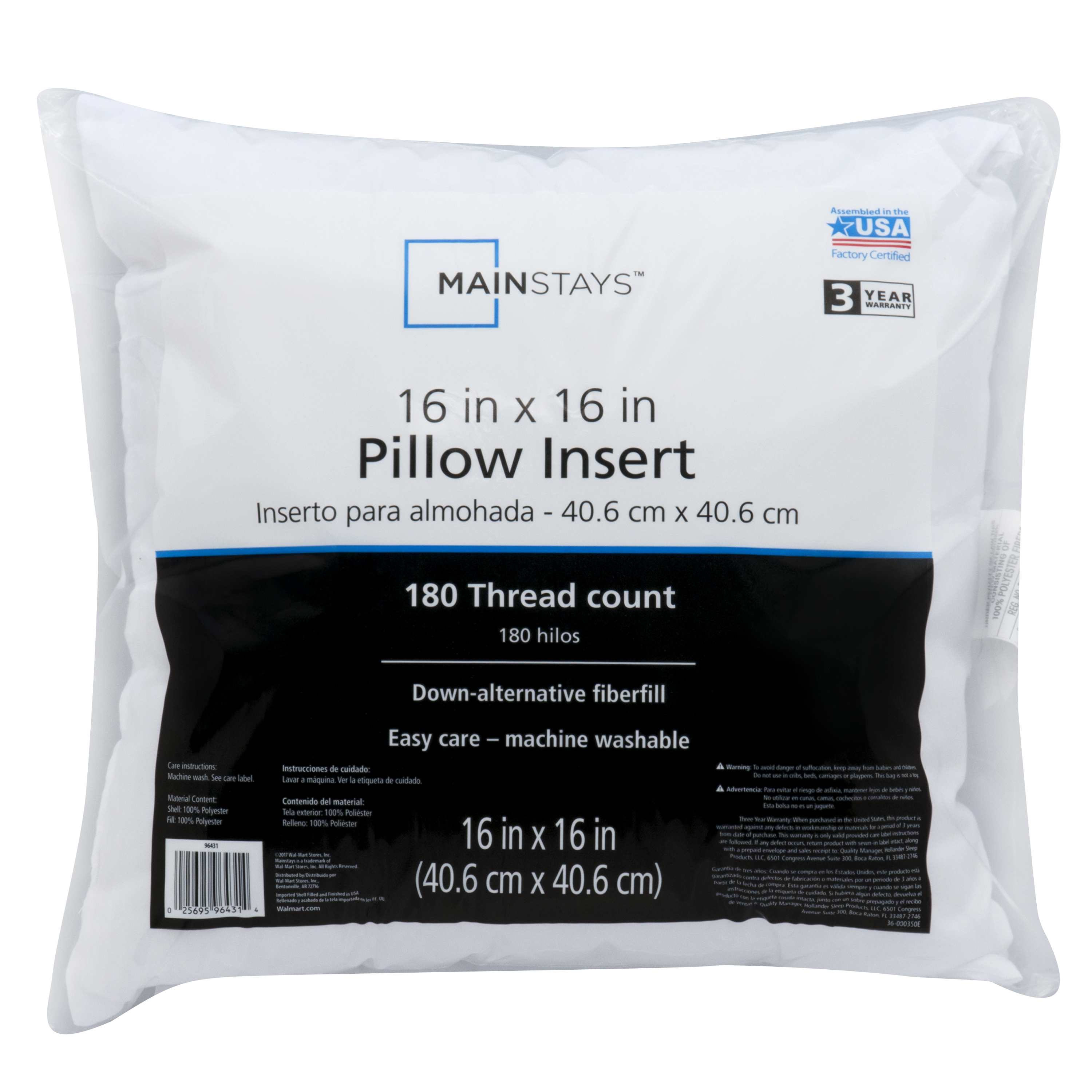 3 Pack 16 X 16 Mainstays Decorative Pillow Insert 100 Polyester 3 Pack 16 X 16 Mainstays Decorative Pillow Insert 100 Polyester