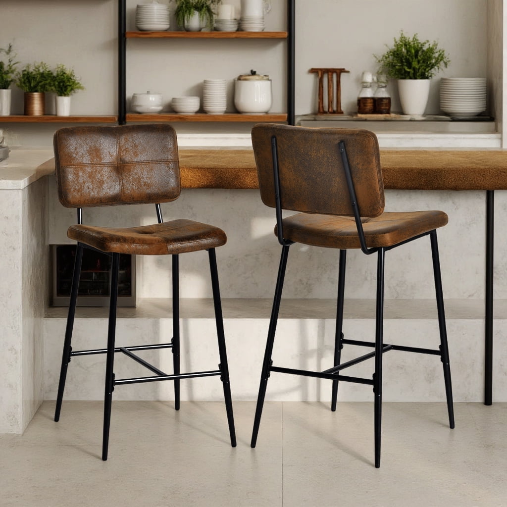 Homy Casa Set of 2 Faux Suede Bar Stool with Iron Legs for Home Use and ...