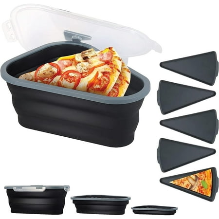 Reusable expandable pizza storage container with 5 microwaveable ...