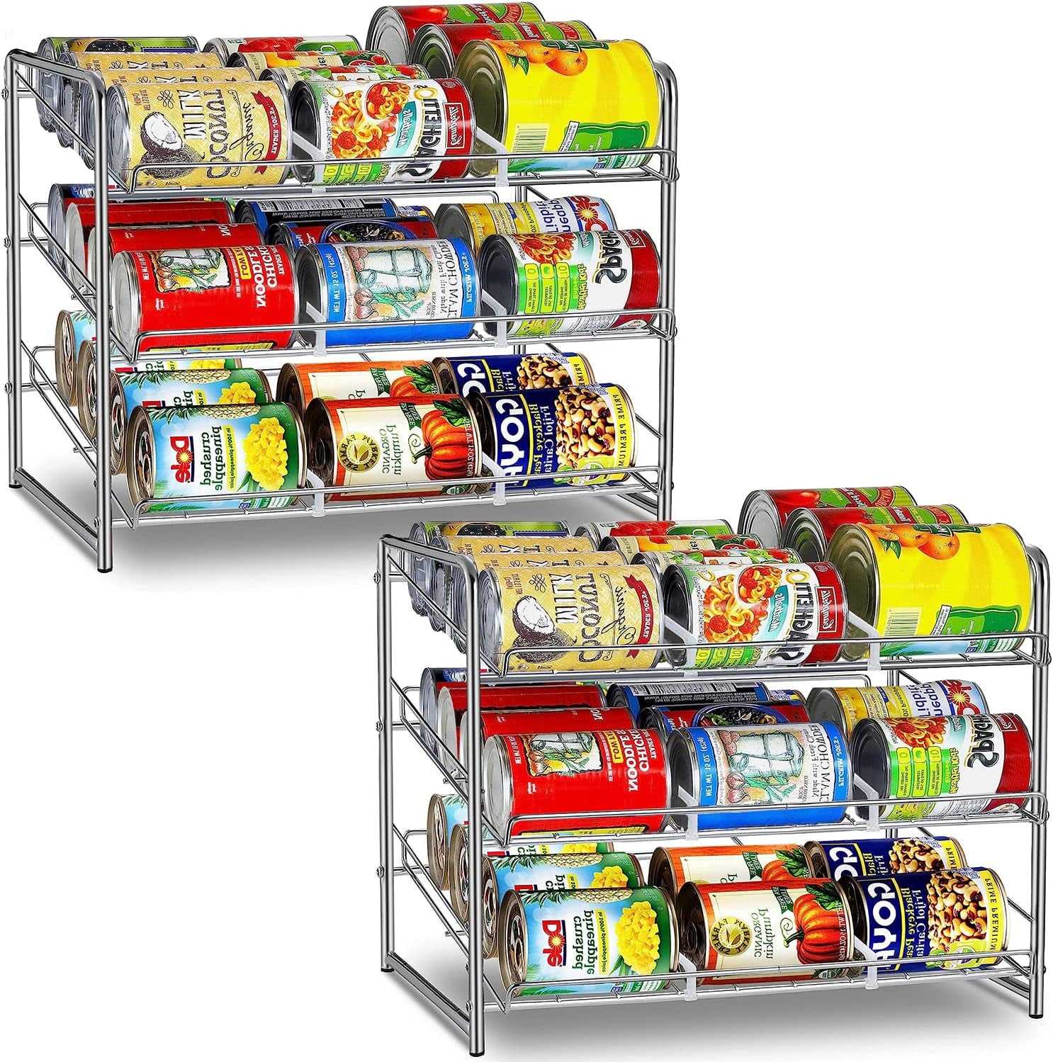 2 Pack Can Rack Organizer, 3 Tier Stackable Can Storage Dispenser for ...